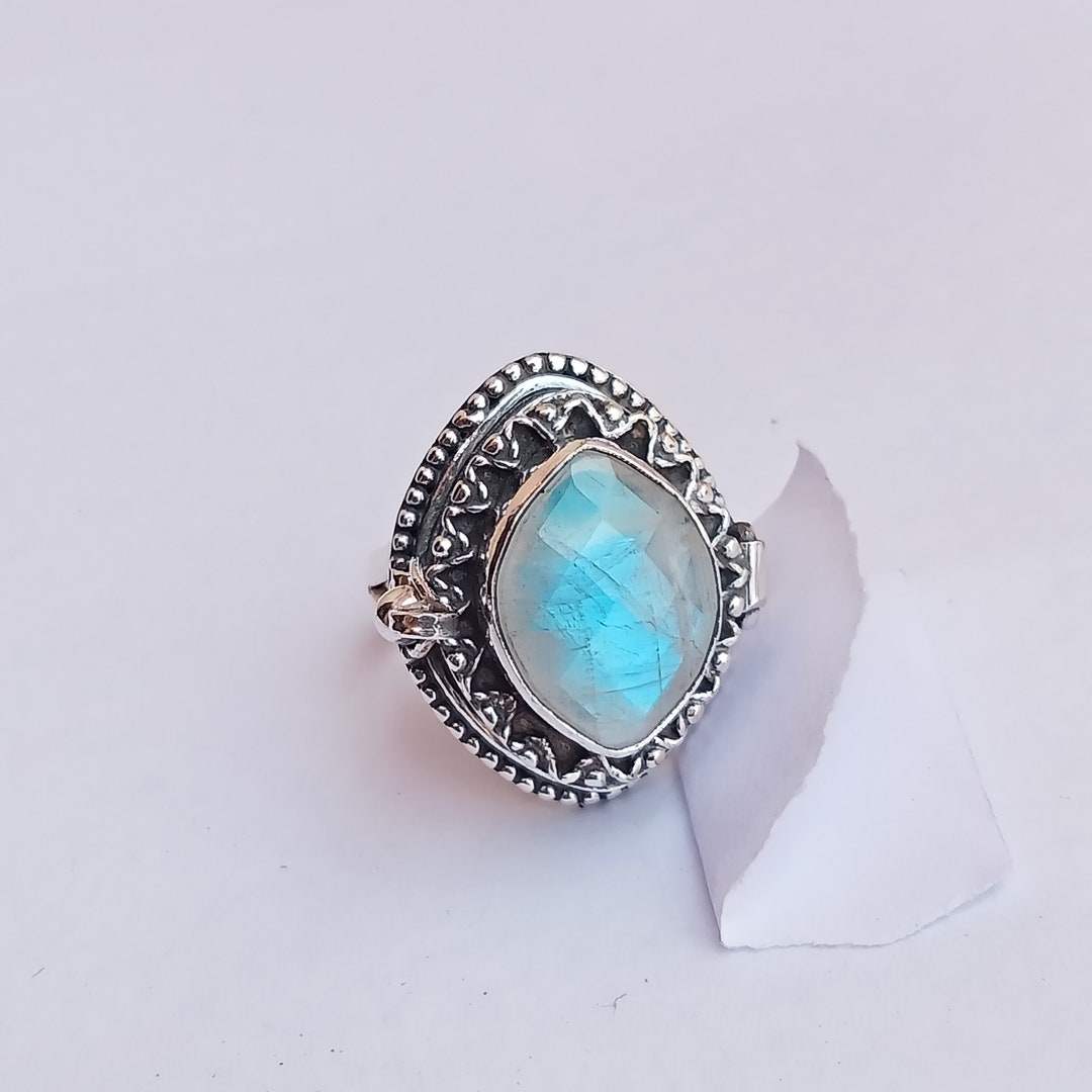 Marquise Moonstone Secret Compartment Ring, 925 Sterling Silver ...
