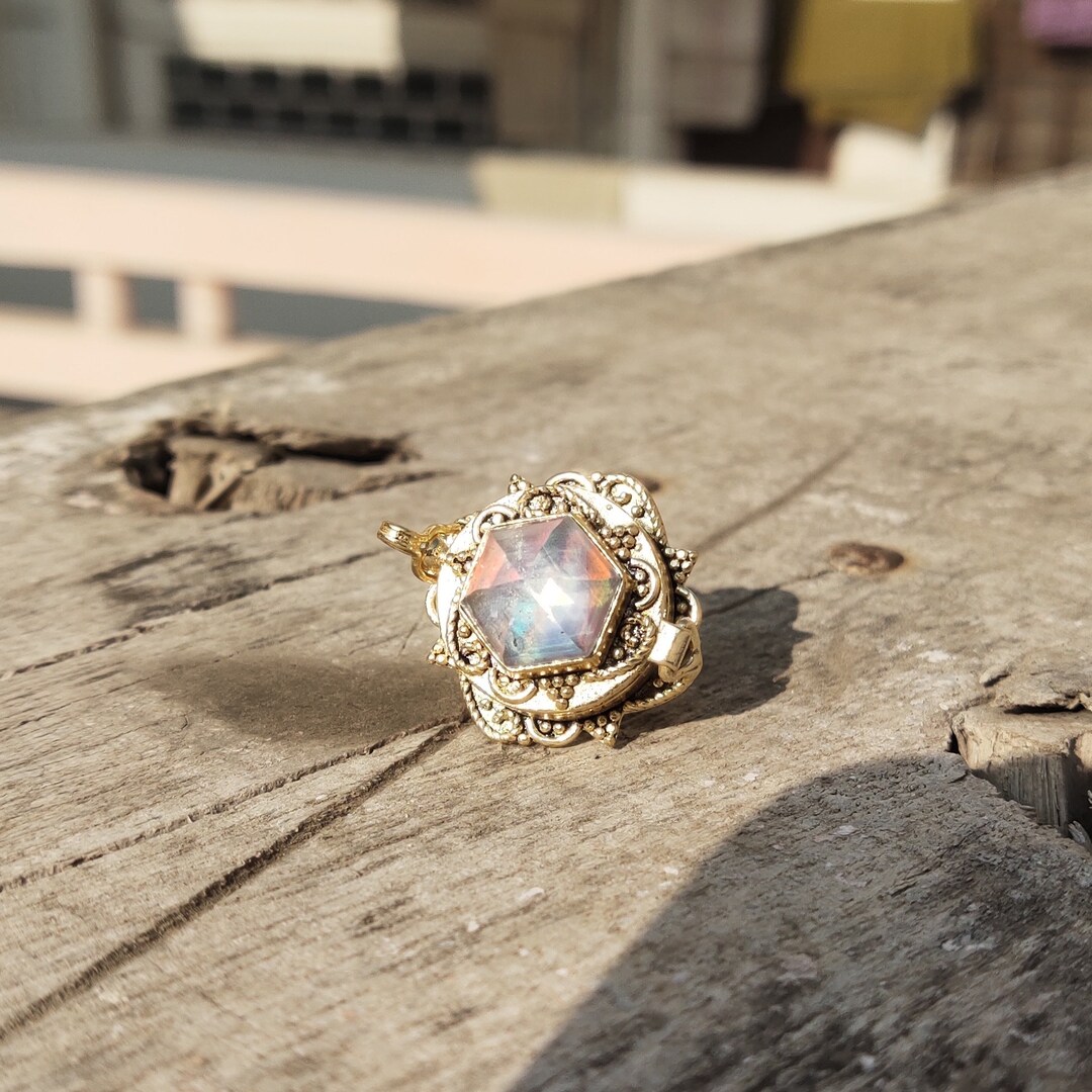Aurora Opal Locket Ring, 18k Gold Plated Ring, Locket Ring, Secret Box ...