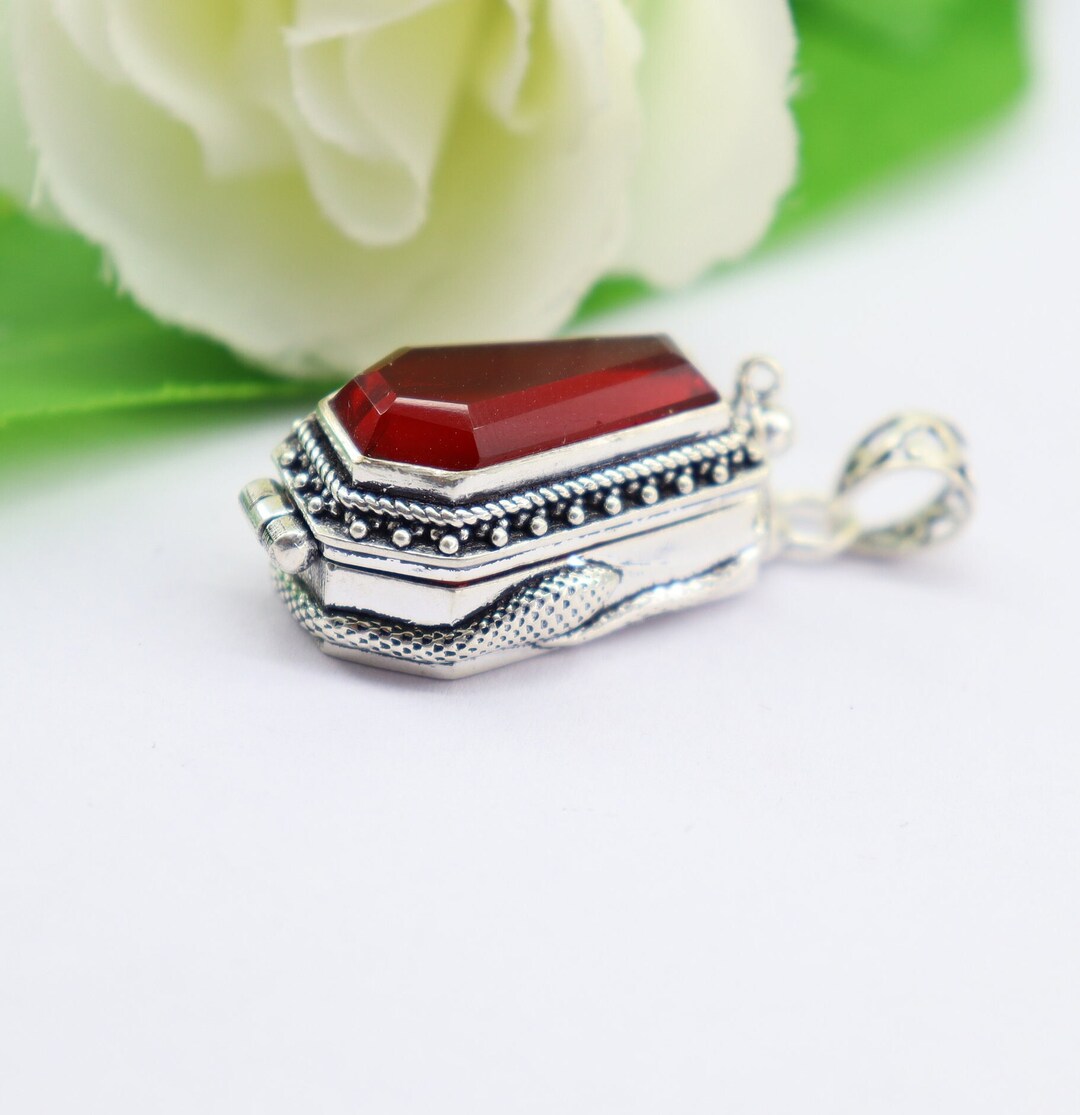 Red Glass Coffin Locket: 925 Sterling Silver Snake Pendant - Etsy