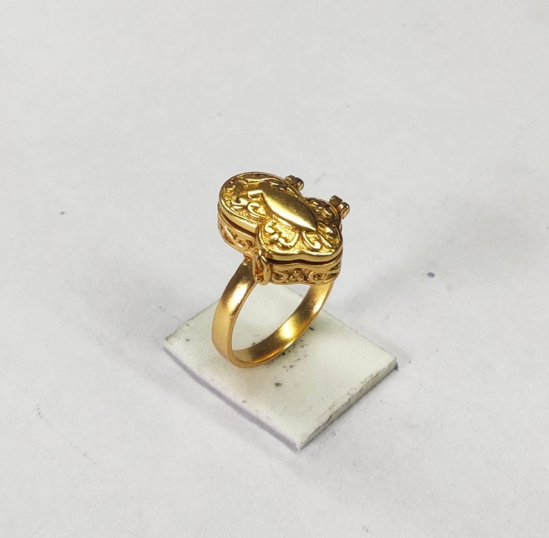 Sterling Silver Locket Ring: Handmade Fish Ring, Gold Rhodium Boho Gift ...