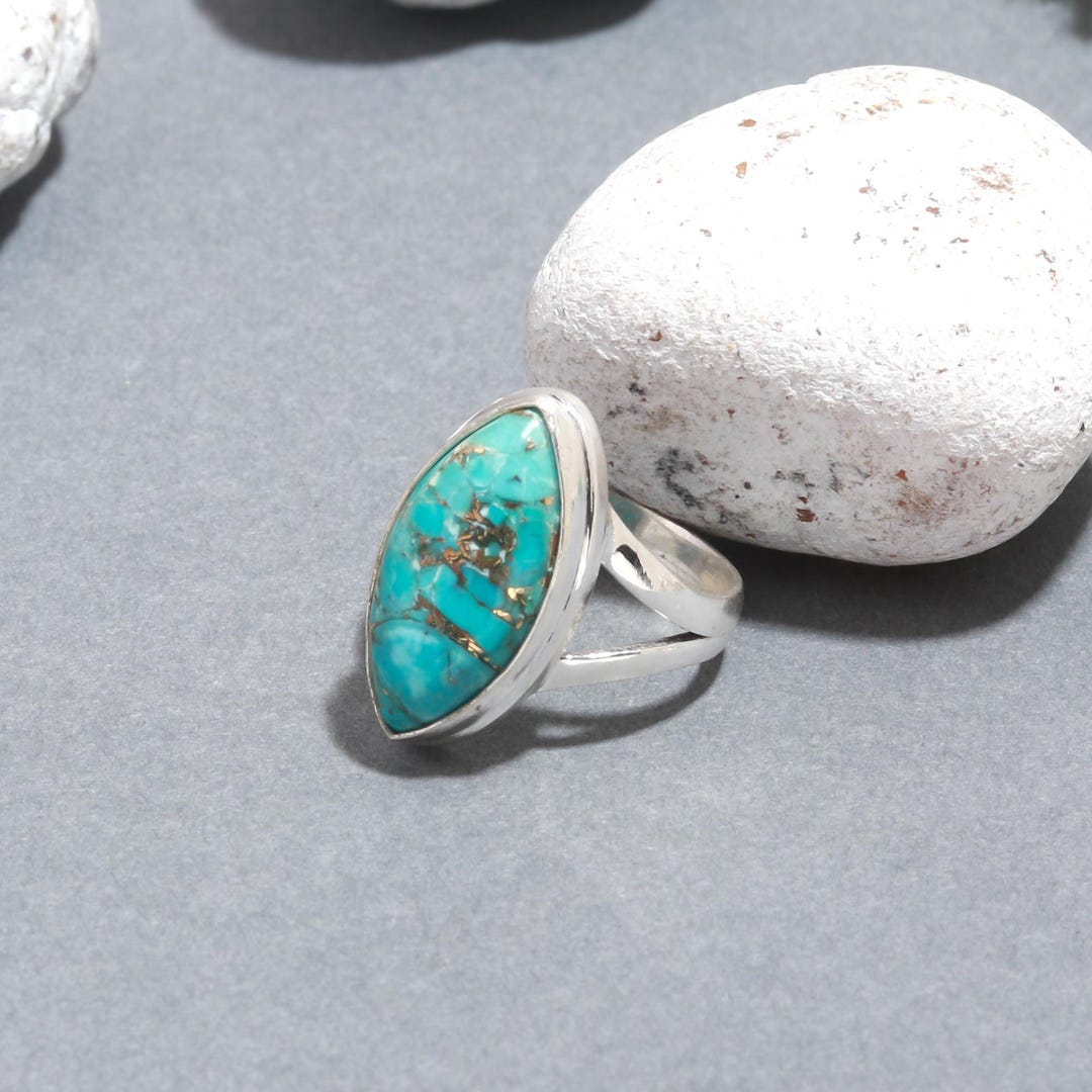 Natural Mohave Turquoise Ring, 925 Sterling Silver Ring, Handmade Ring, Gemstone Ring, Women ...