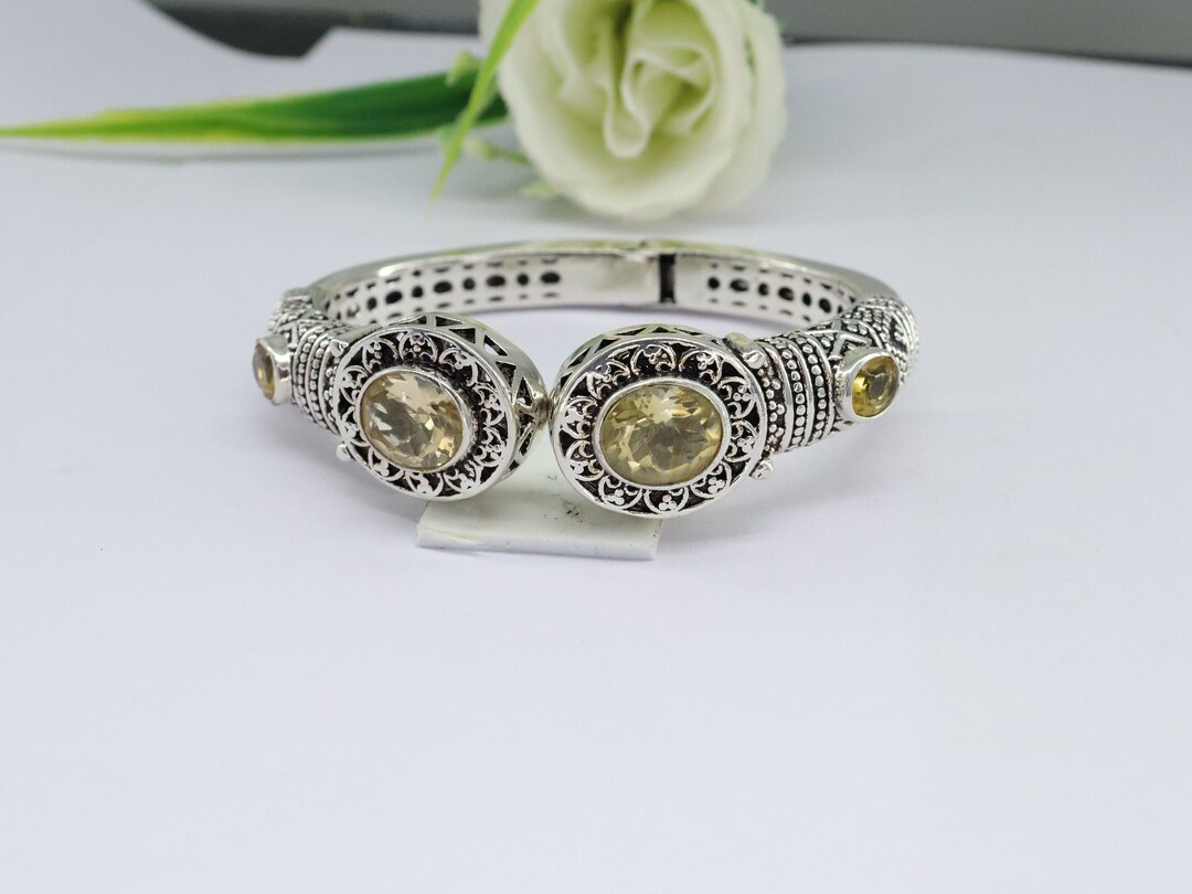Citrine Bangle ,oval Gemstone Bangle,925 Silver Bangle, Adjustable Open ...