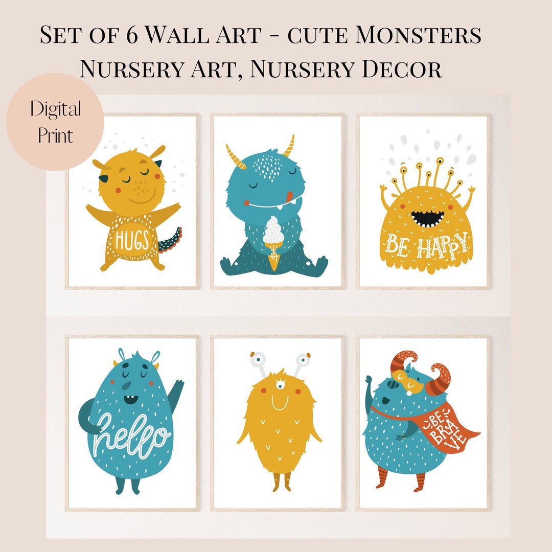 Cute Monsters Nursery Print 6-set Printable, Monsters Nursery Prints ...