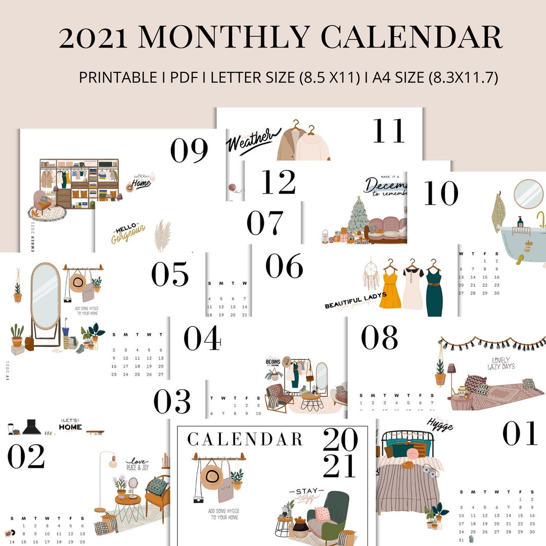 Boho Style Printable Calendar 2021,printable Calendar, Stay Cozy Girly ...