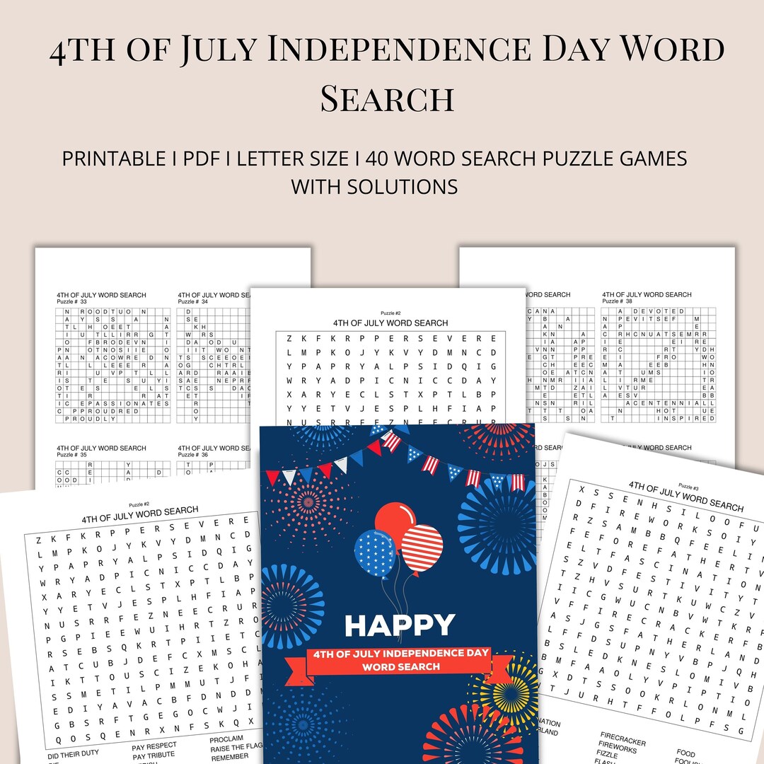 4th of July Printable 40 Word Search Puzzle Games, Patriotic Fourth of ...