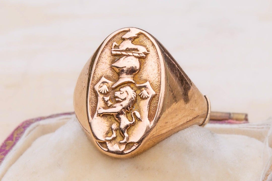 Antique Gold Crest Signet Ring Canadian birks Designer Engraved Lion ...