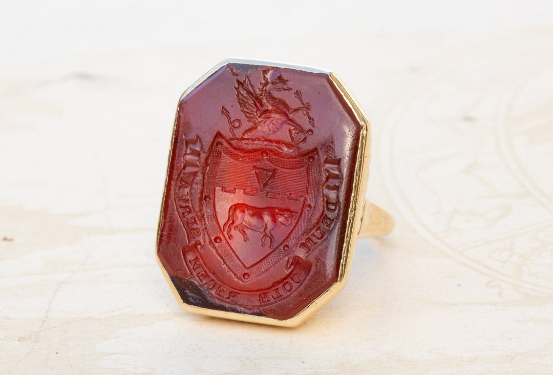 Antique Noble Irish Aristocracy Cole Family Coat of Arms Signet Ring ...