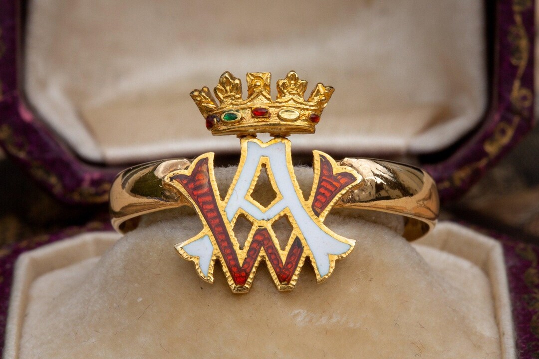 Antique Royal Gold Cypher Presentation Ring Edwardian Era Enamelled ...