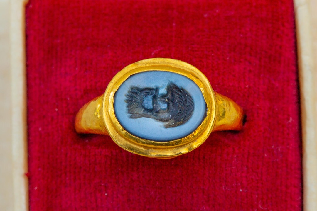 Ancient Roman Gold Signet Ring With Blue Nicolo Intaglio of Bacchus ...