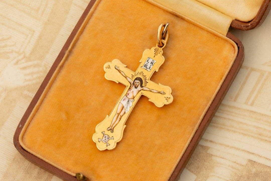 Antique Gold Russian Orthodox Religious Enamelled Cross Inri Crucifix ...