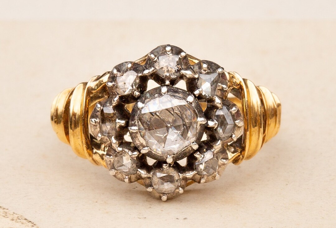 Antique Diamond Cluster Ring Dutch Georgian Style Ring Mid - Etsy