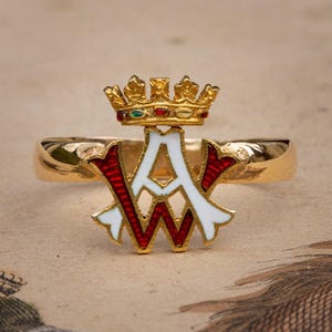 Antique Royal Gold Cypher Presentation Ring Edwardian Era Enamelled ...