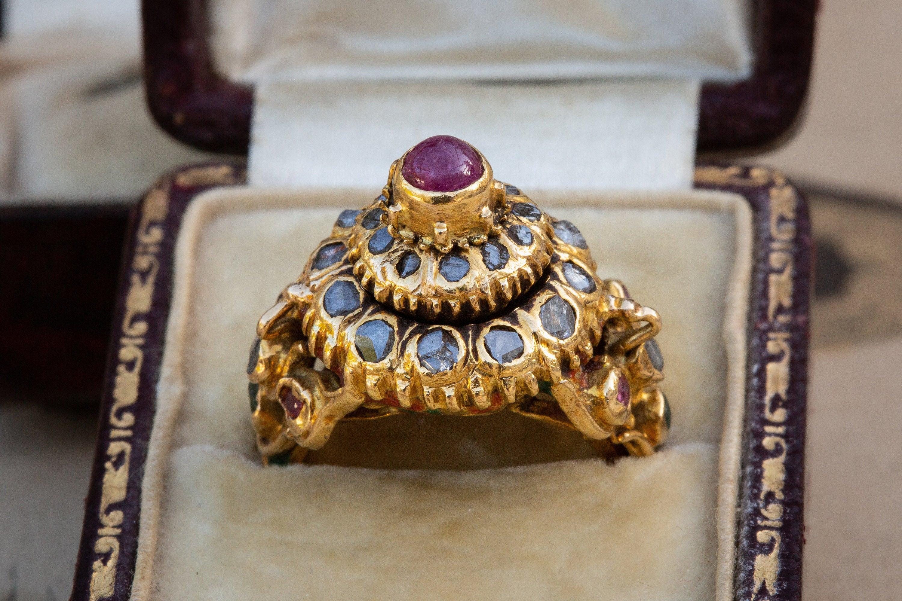 Rare Antique Gold Royal Siam Thai Ceremonial Pagoda Cluster Ring 18th ...