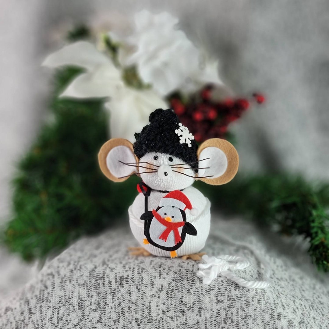 Handcrafted Christmas Sock Mouse With Penguin: Holiday Decoration - Etsy