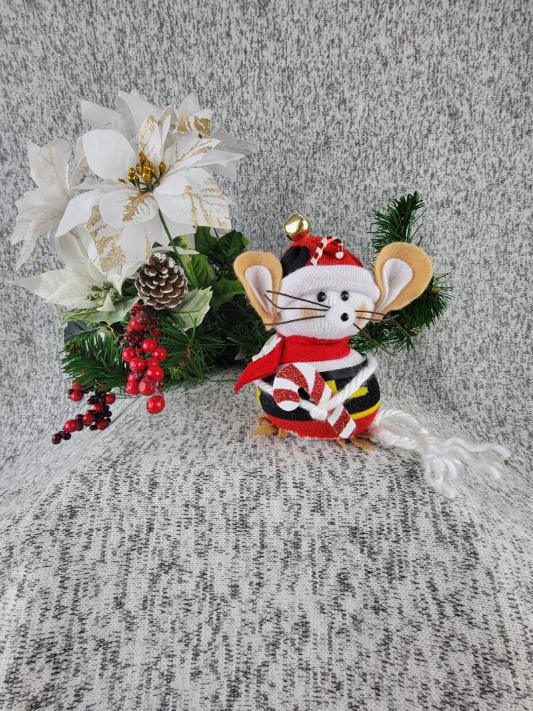 Candy Cane Christmas Sock Mouse, Holiday Sock Mouse, Christmas ...