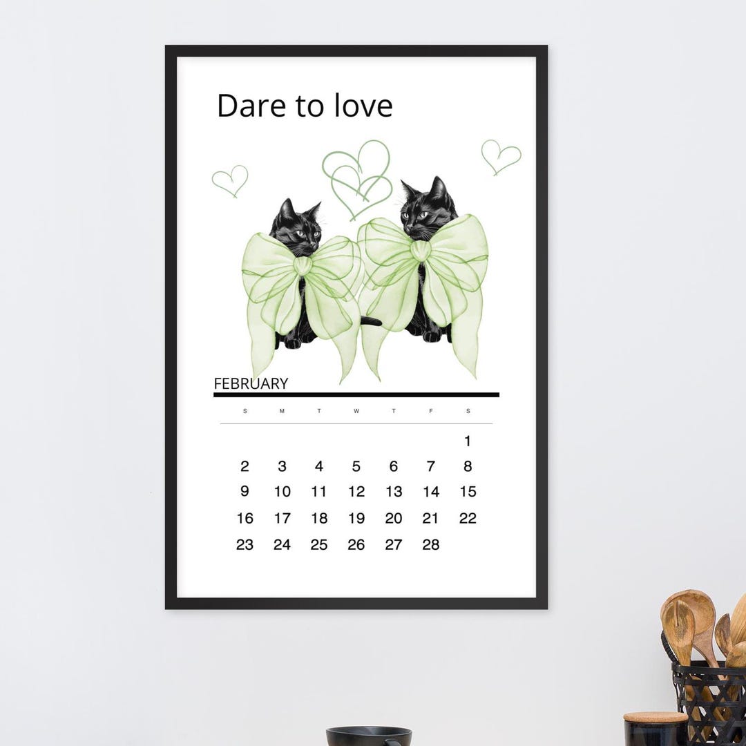 February 2025 Wall Art Calendar Poster. Funny Sigma Cat Monthly Hanging ...
