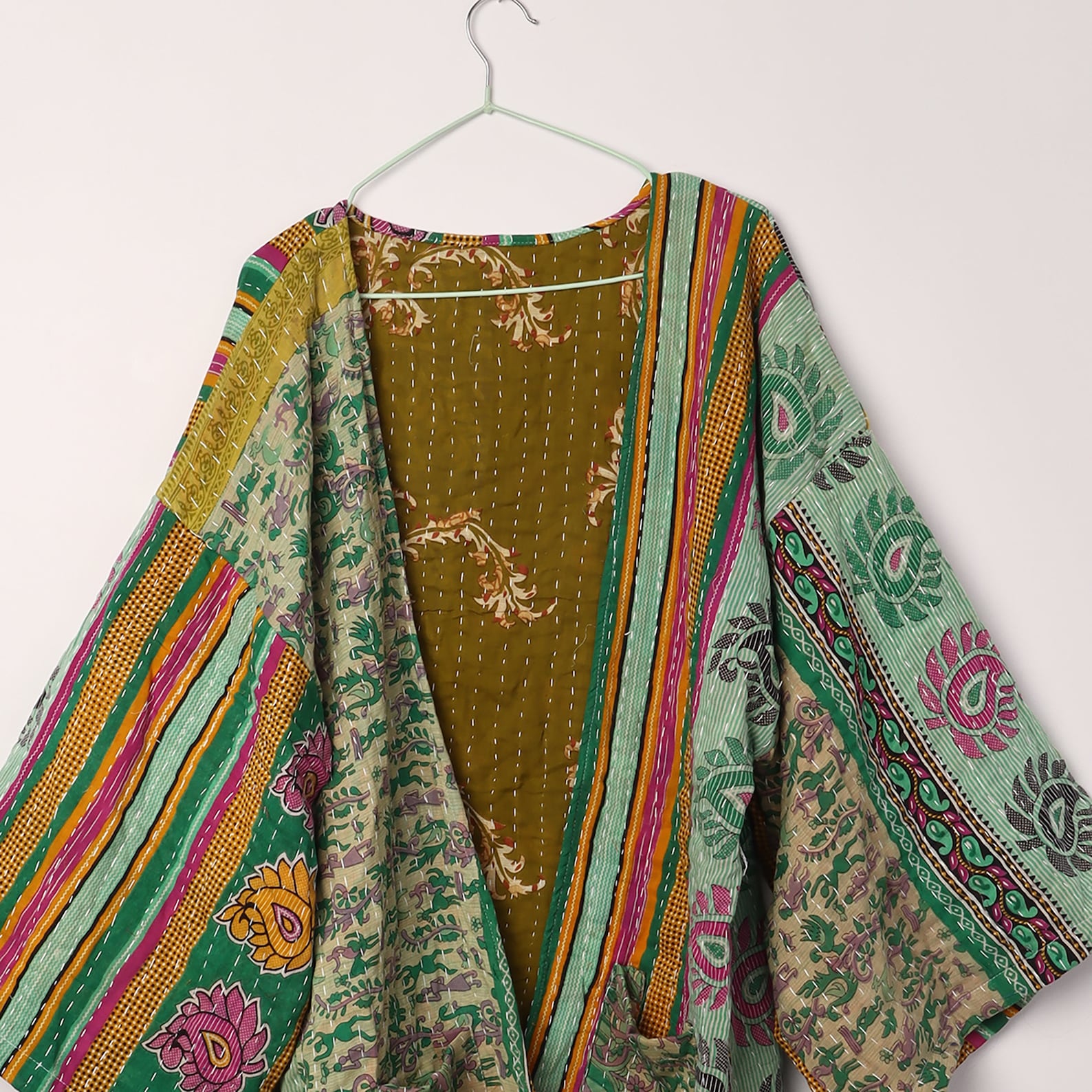 Kantha Reversible Short Length Kimono Handmade Cotton Quilted Jacket ...