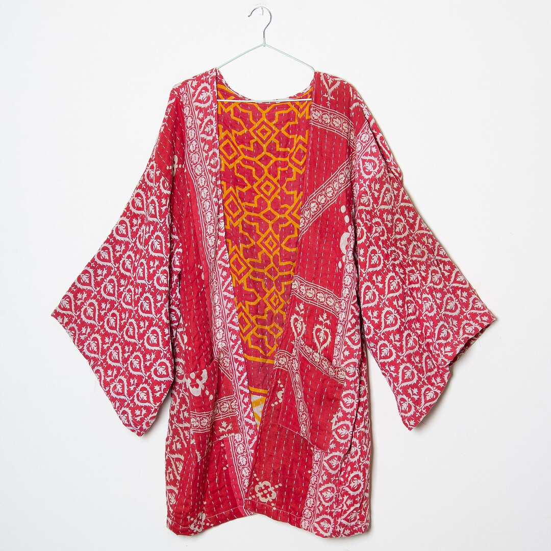 Handmade Kantha Kimono Quilted Bath Robe Vintage Jacket Winter Kimono ...