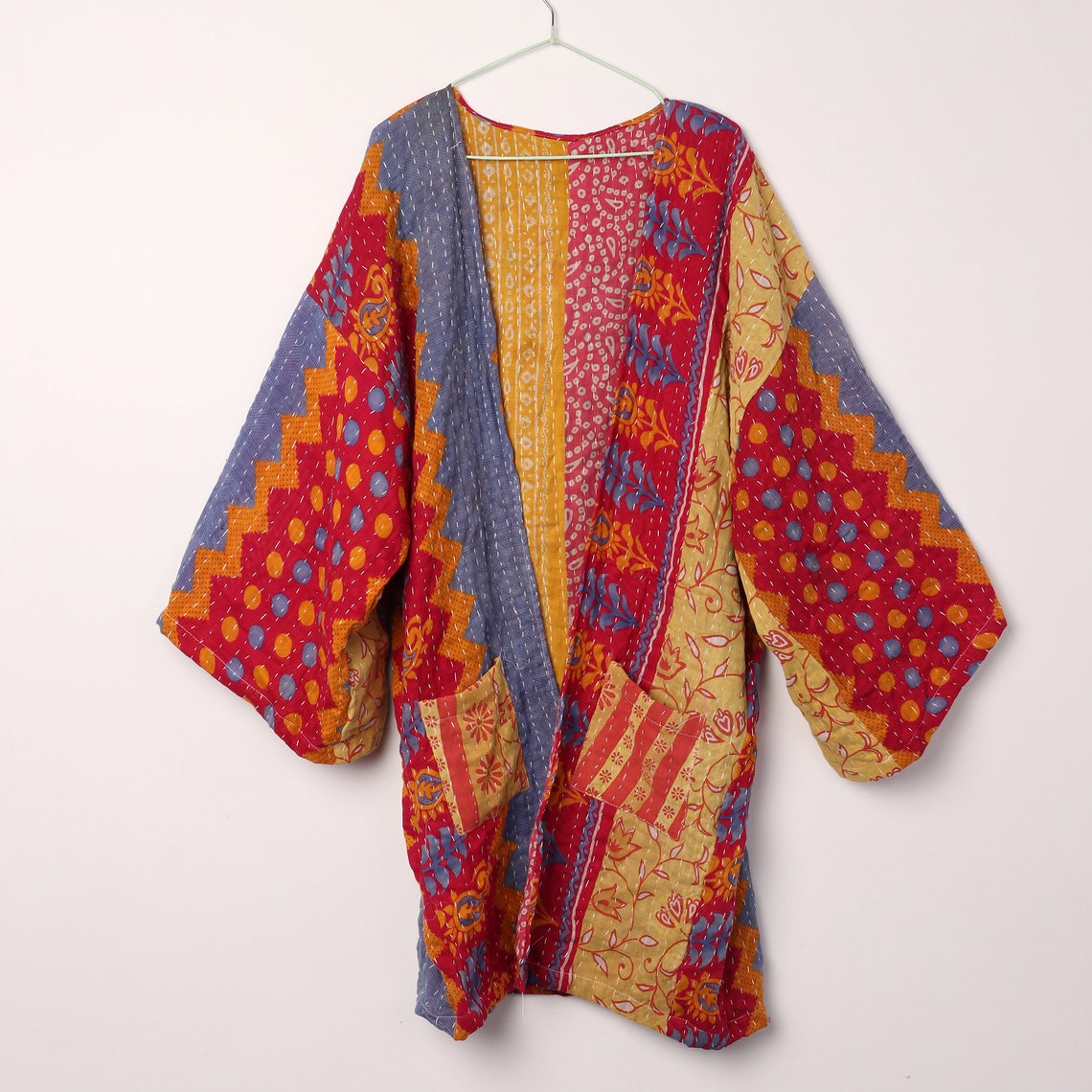 Indian Floral Vintage Kantha Kimono Beachwear Boho Dress for Women 100% ...