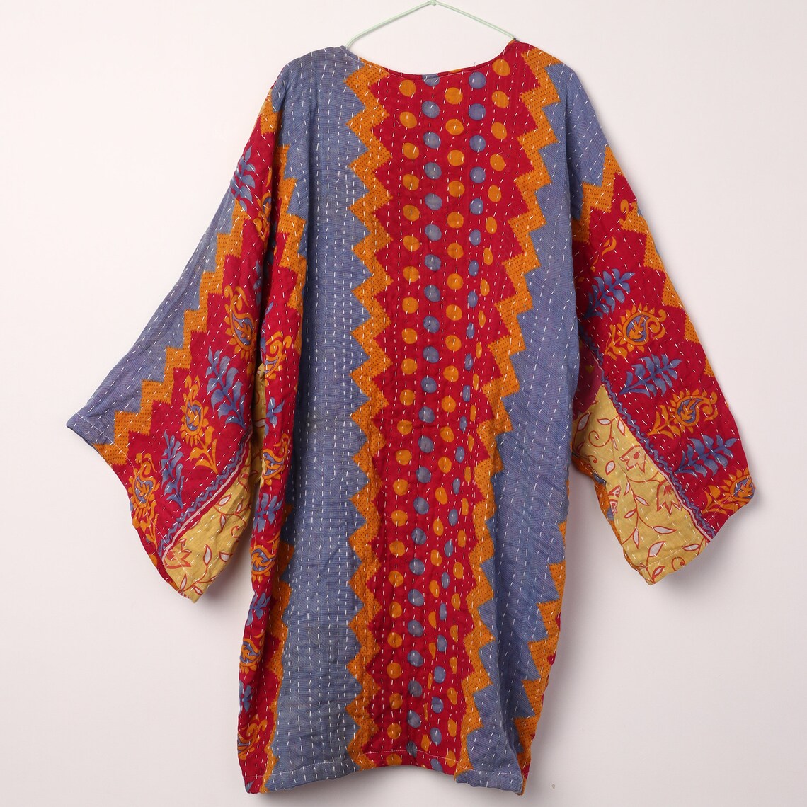 Indian Floral Vintage Kantha Kimono Beachwear Boho Dress for Women 100% ...