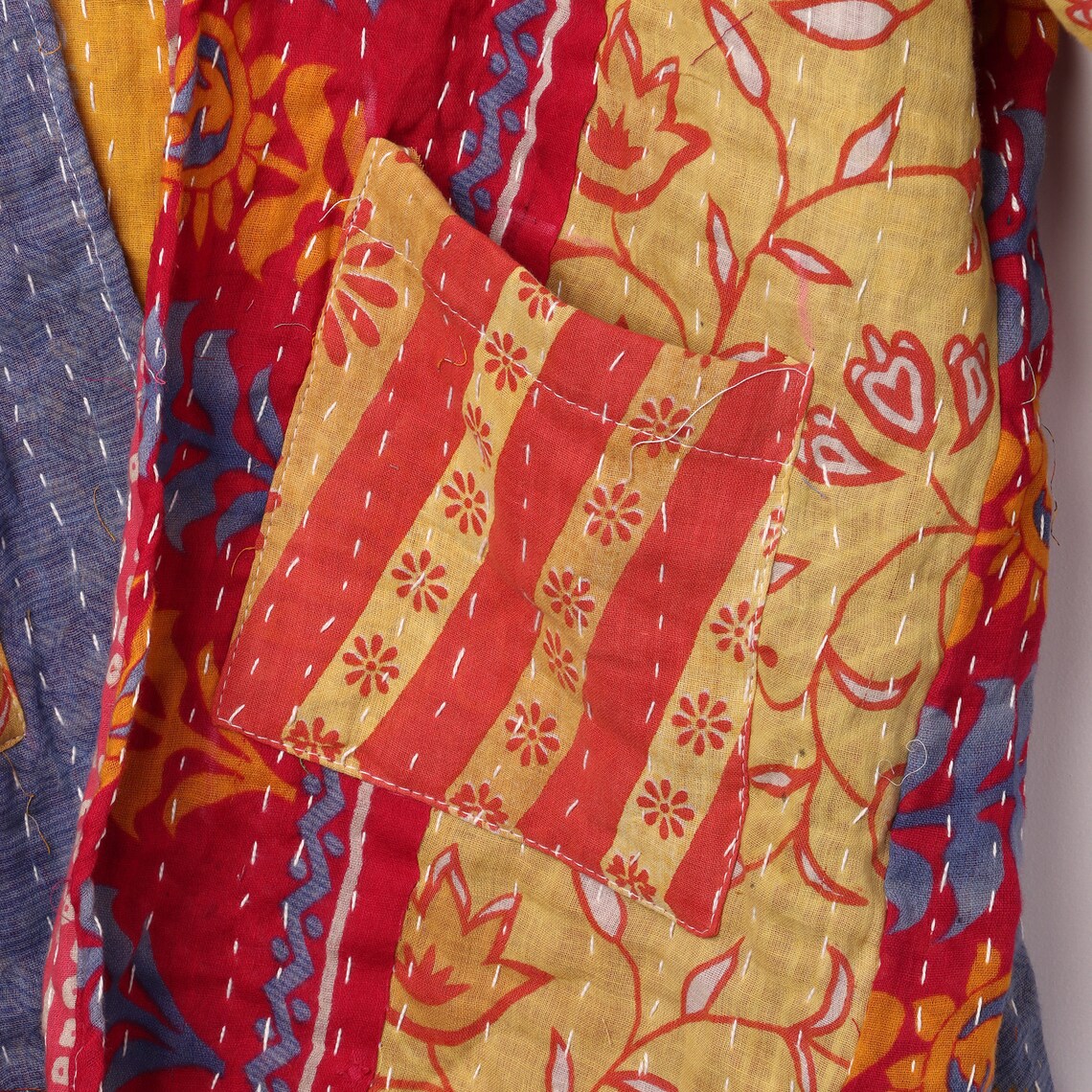 Indian Floral Vintage Kantha Kimono Beachwear Boho Dress for Women 100% ...