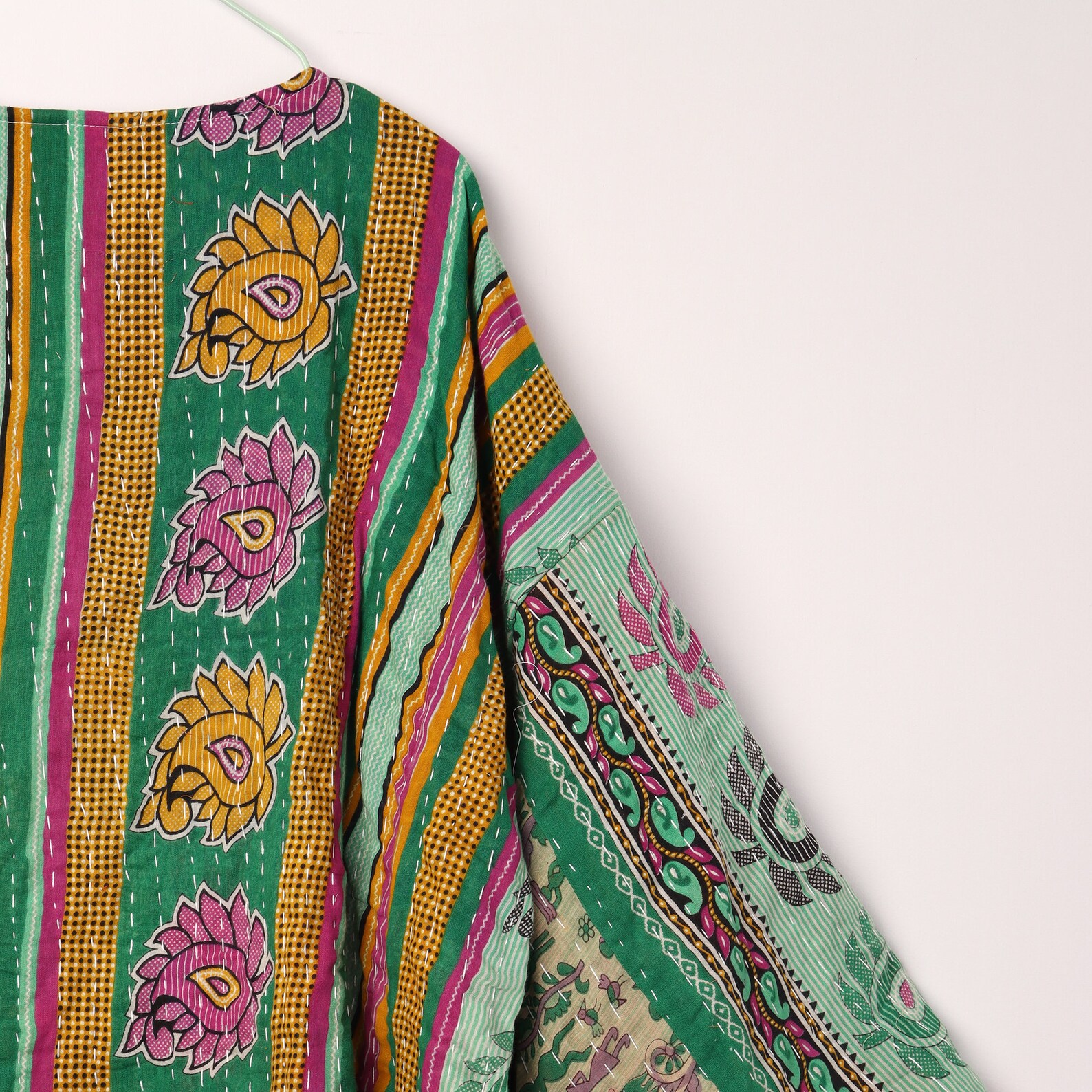 Kantha Reversible Short Length Kimono Handmade Cotton Quilted Jacket ...