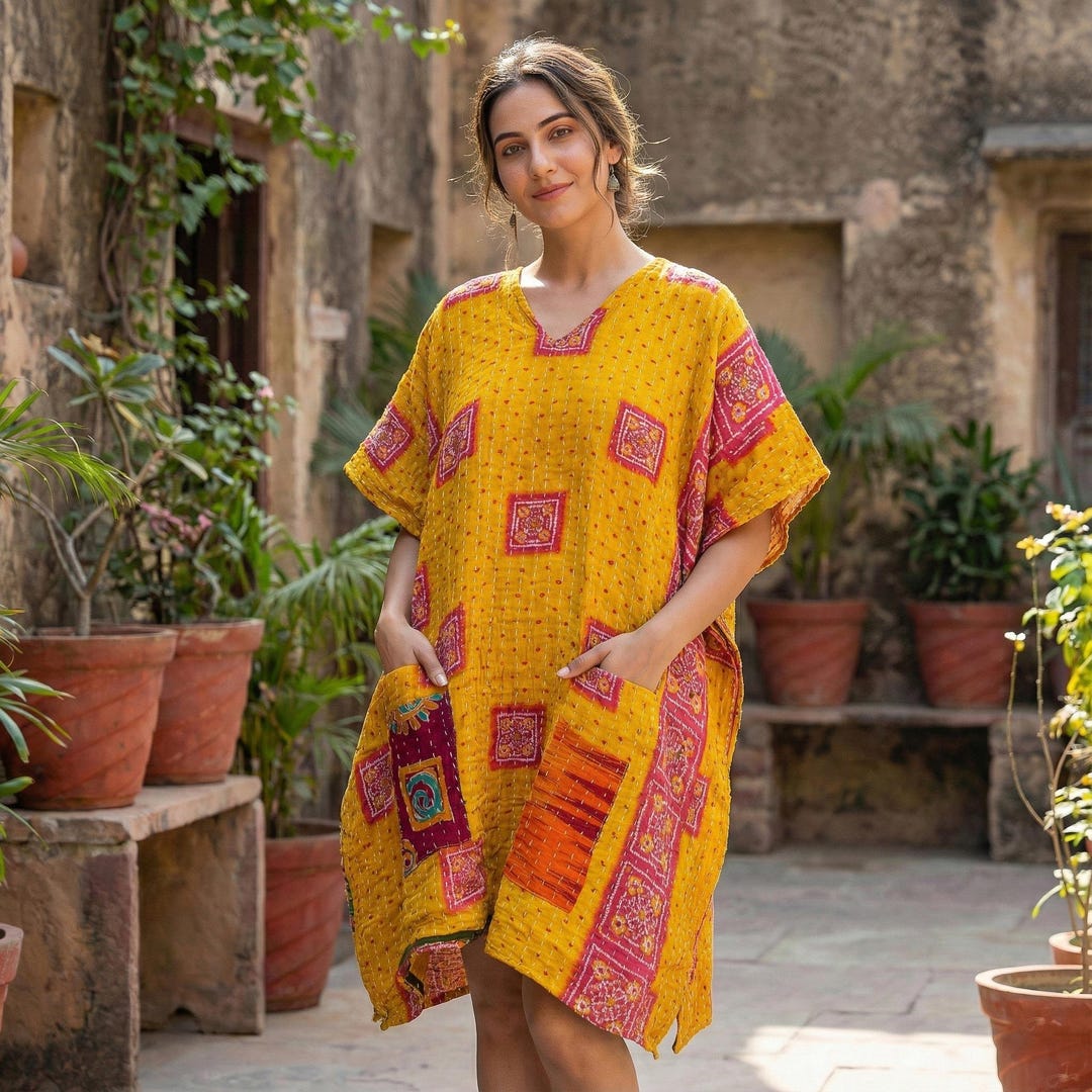 Handmade Kantha Kimono Jacket, Upcycled Cotton Saree, Boho Floral Coat ...