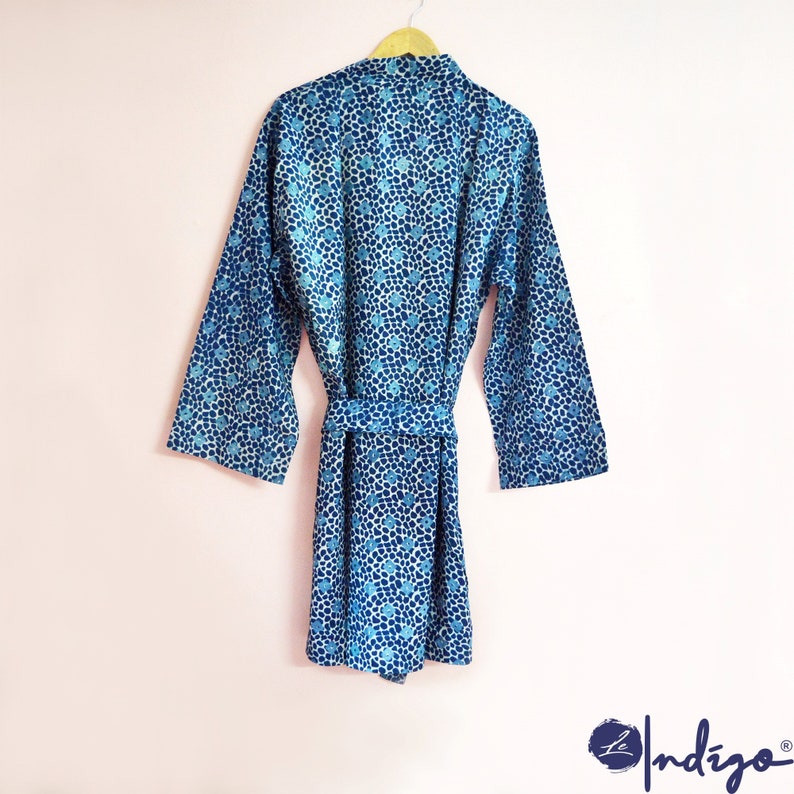 Hand Block Print Kimono Cotton Block Print Robes Indigo Knee - Etsy