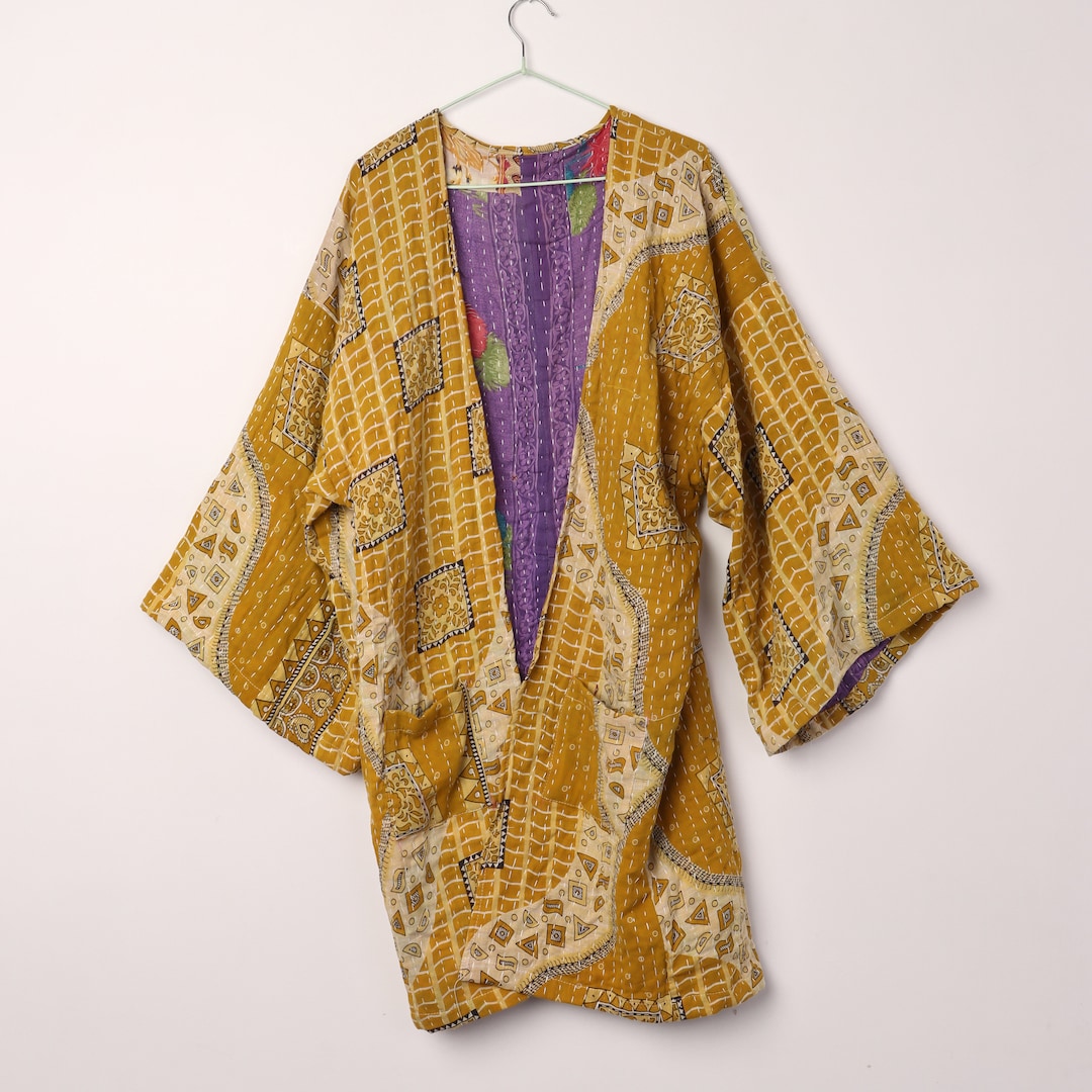 Handmade Kantha Kimono Quilted Bath Robe Vintage Jacket Winter Kimono ...