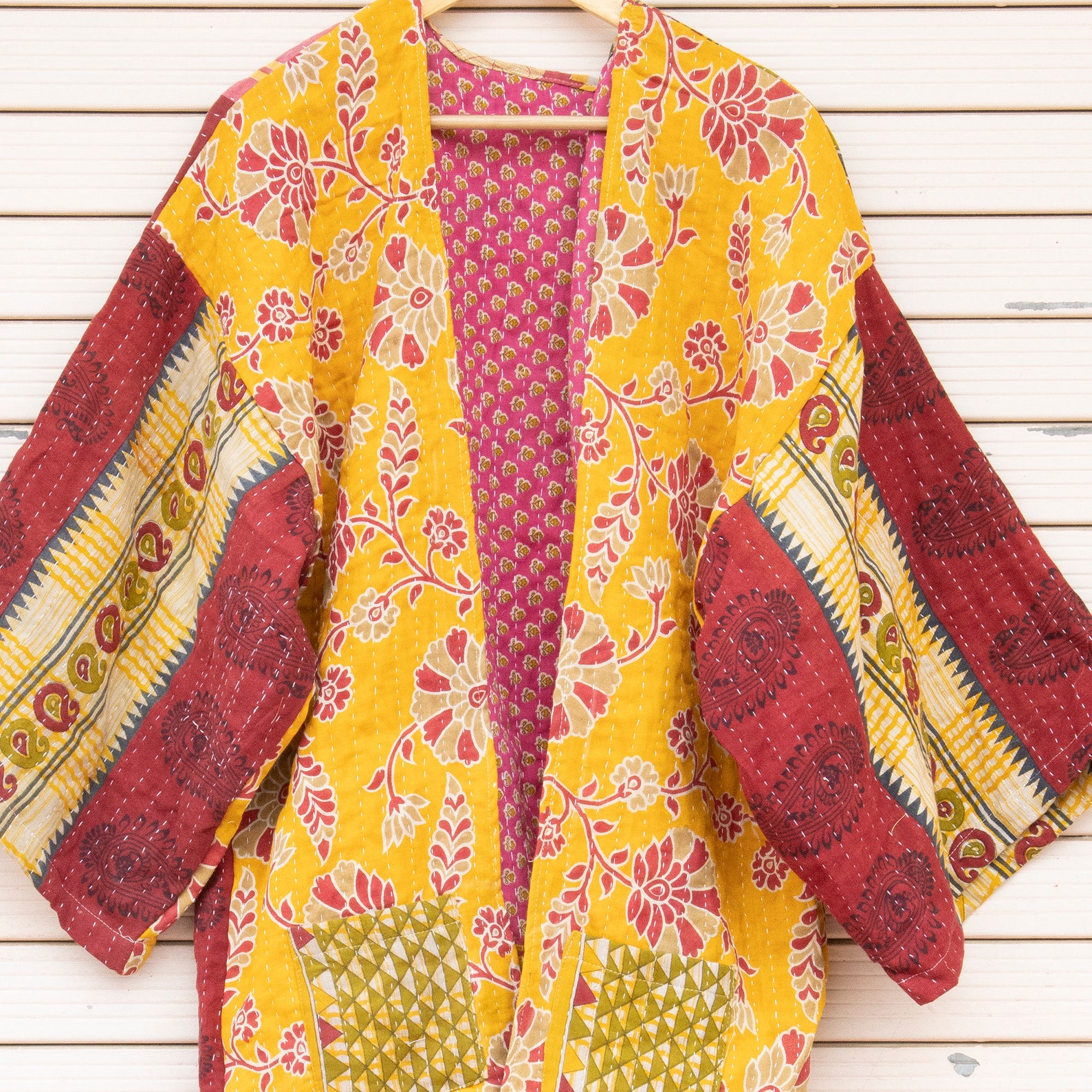 Buy Fine Stitches Vintage Kantha Jacket, Kimono Style Vintage Kantha ...