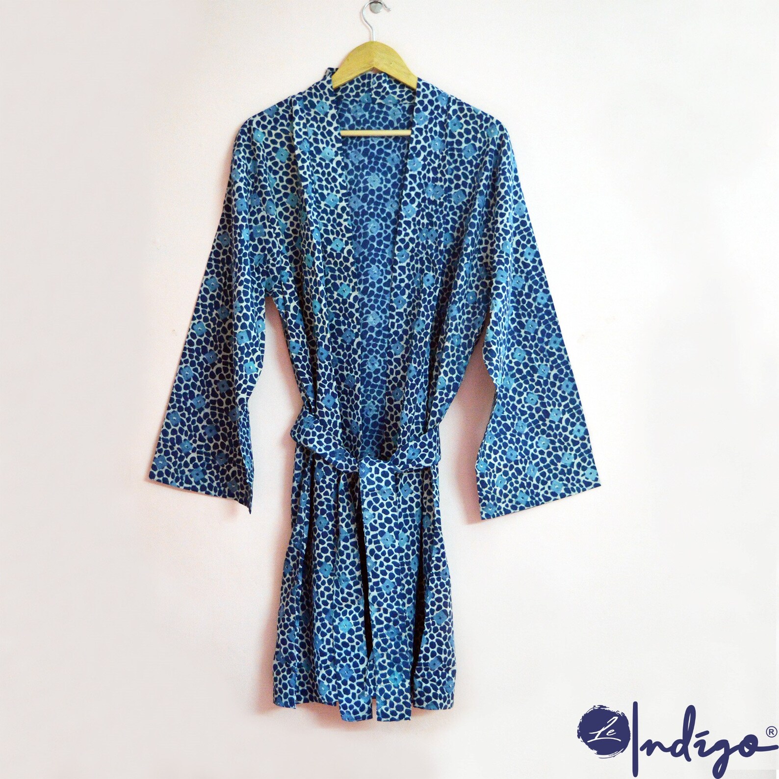 Hand Block Print Kimono Cotton Block Print Robes Indigo Knee - Etsy