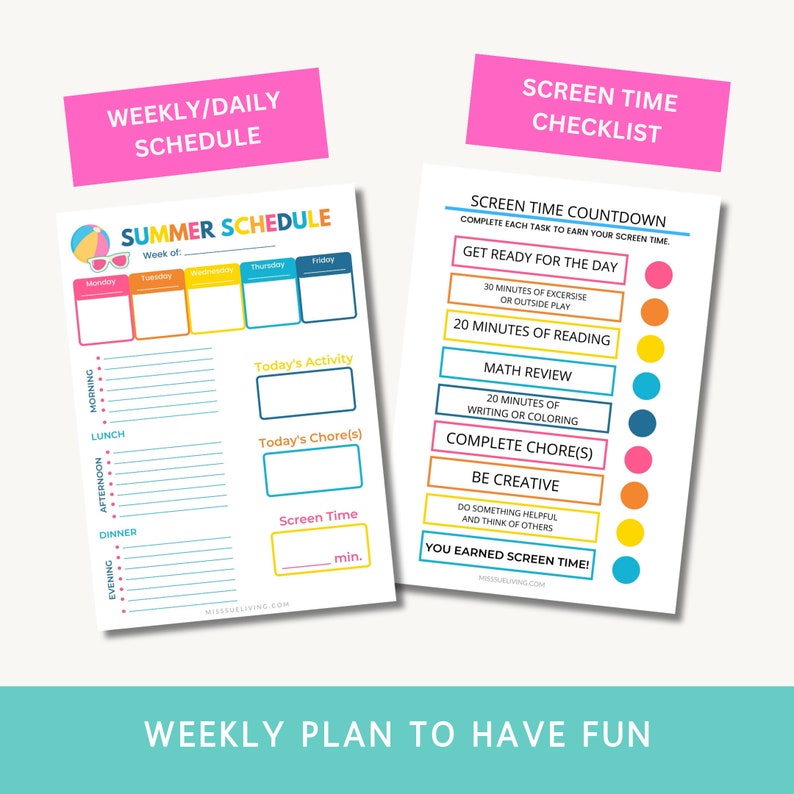 Summer Planner for Kids, Summer Planner Printable, Summer Schedule ...