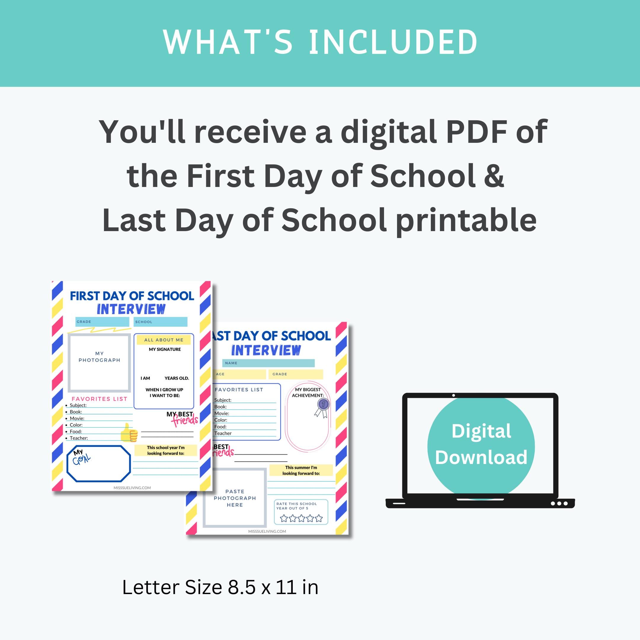 First & Last Day of School Interview Printable: Keepsake Questionnaire ...
