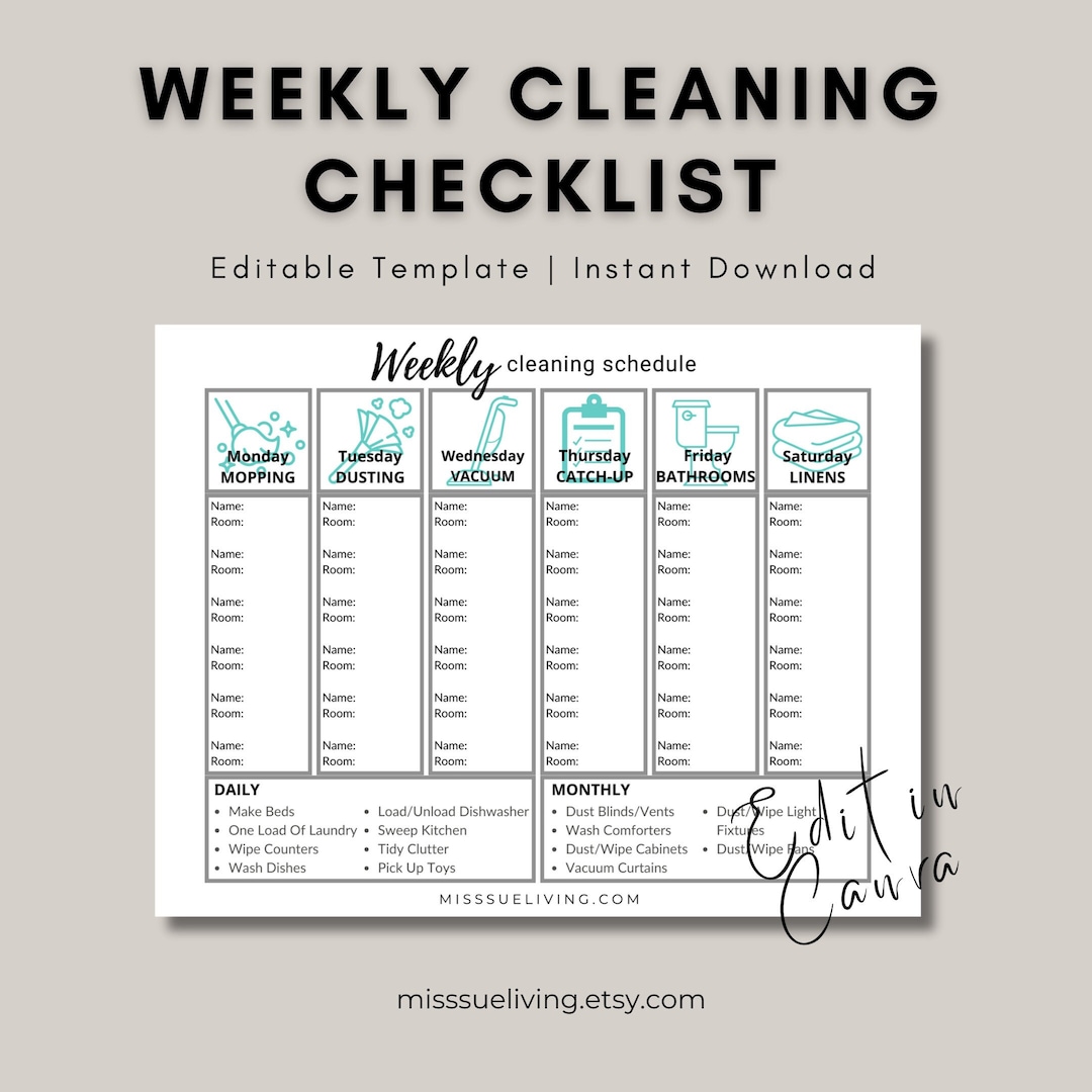 Cleaning Checklist, Weekly Cleaning Schedule, Cleaning Checklist ...