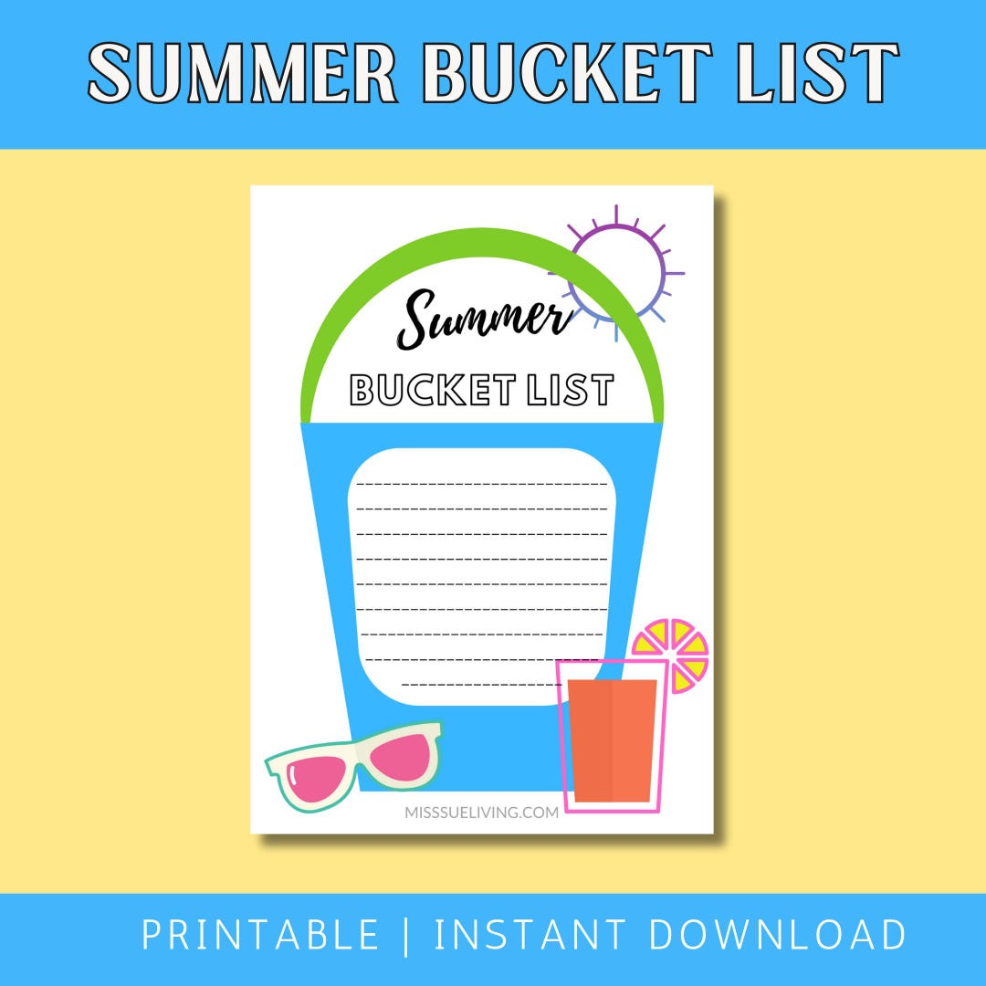 Summer Bucket List Printable, Summer Bucket List, Summer Activity List ...