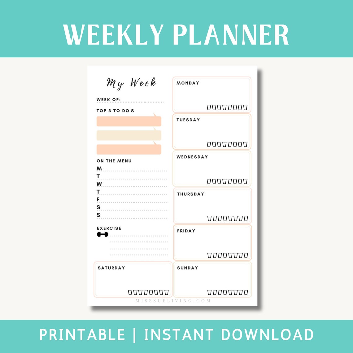 Weekly Planner Printable, Printable Weekly Planner, Weekly Schedule ...