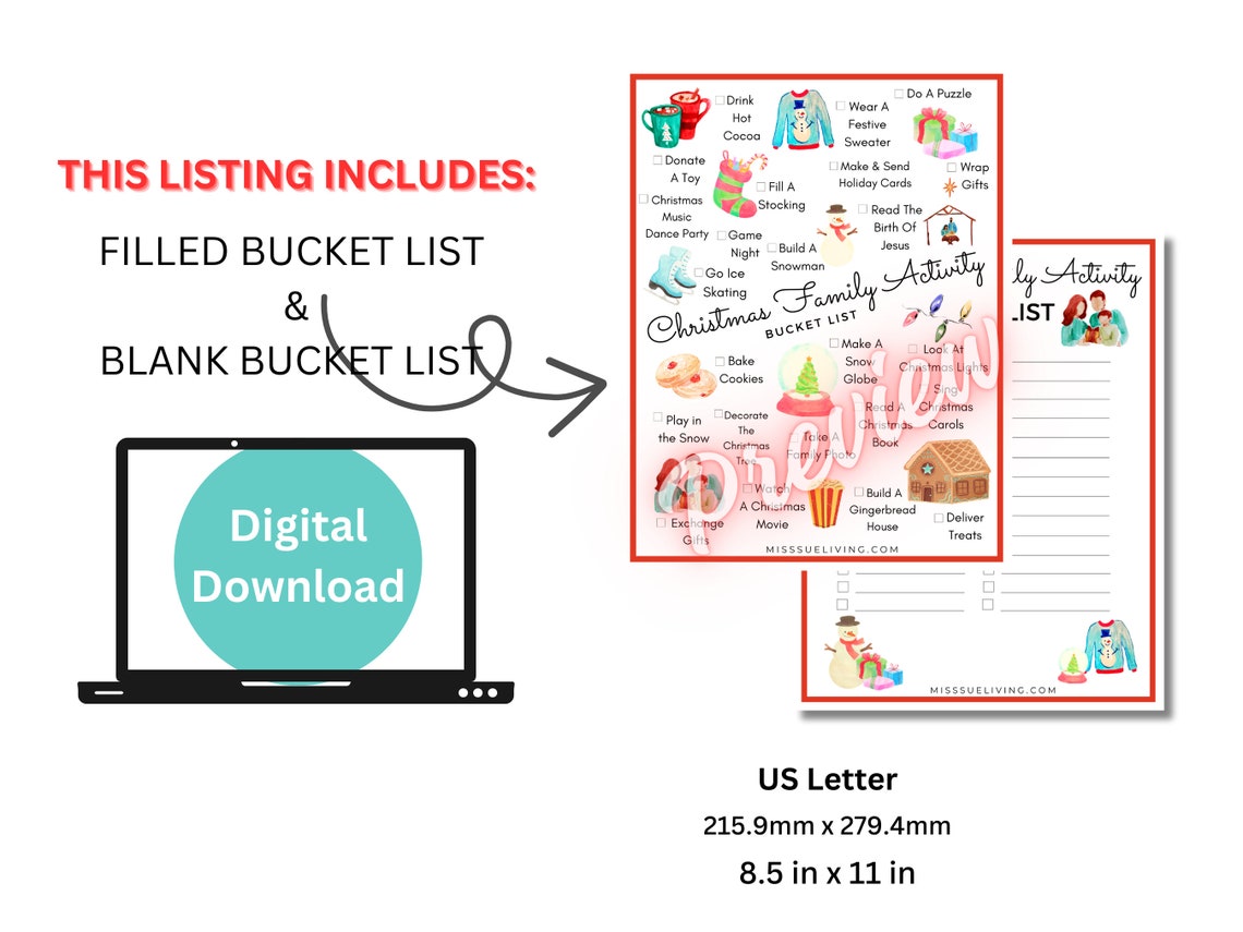 Christmas Bucket List Printable, Christmas Bucket List Blank, Christmas ...
