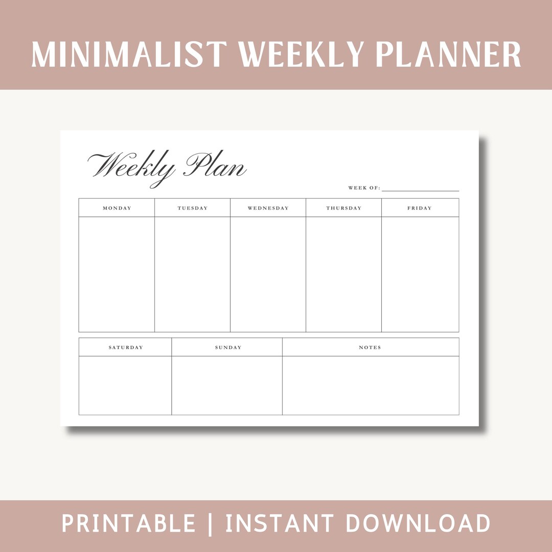 Minimalist Weekly Planner Printable, Undated Schedule (PDF) - Etsy