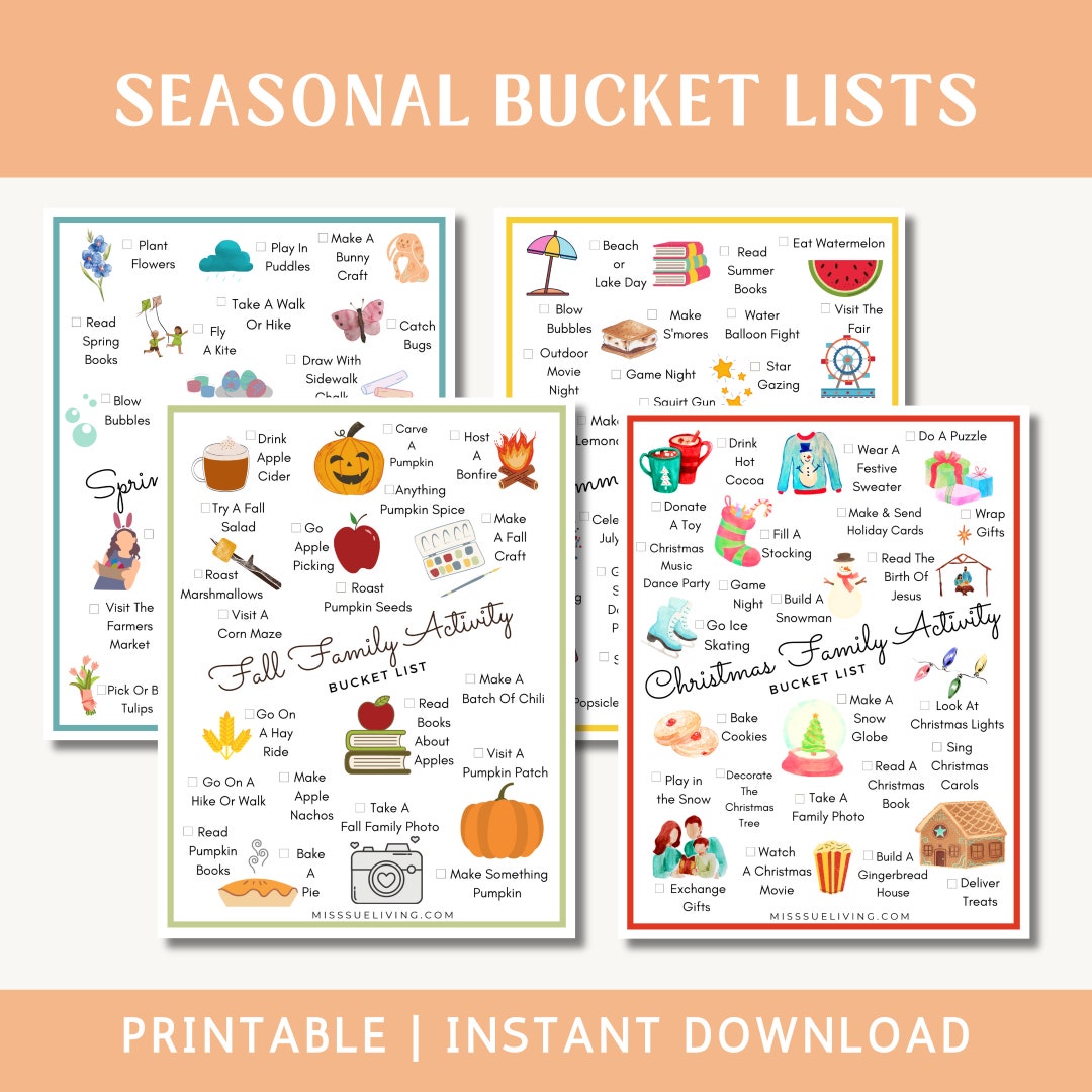 Seasonal Bucket List, Seasonal Activities, Bucket List Printable ...