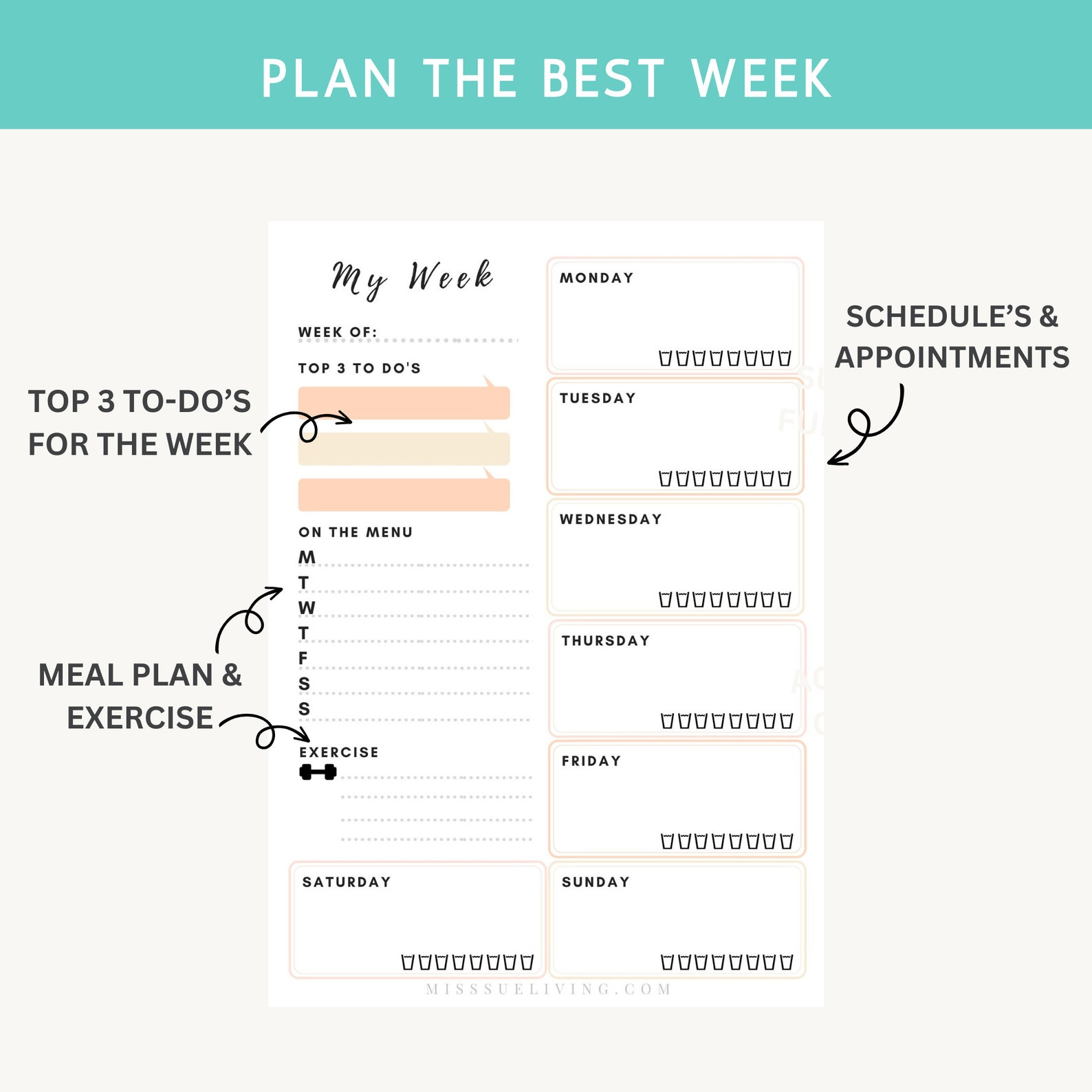 Weekly Planner Printable, Printable Weekly Planner, Weekly Schedule ...