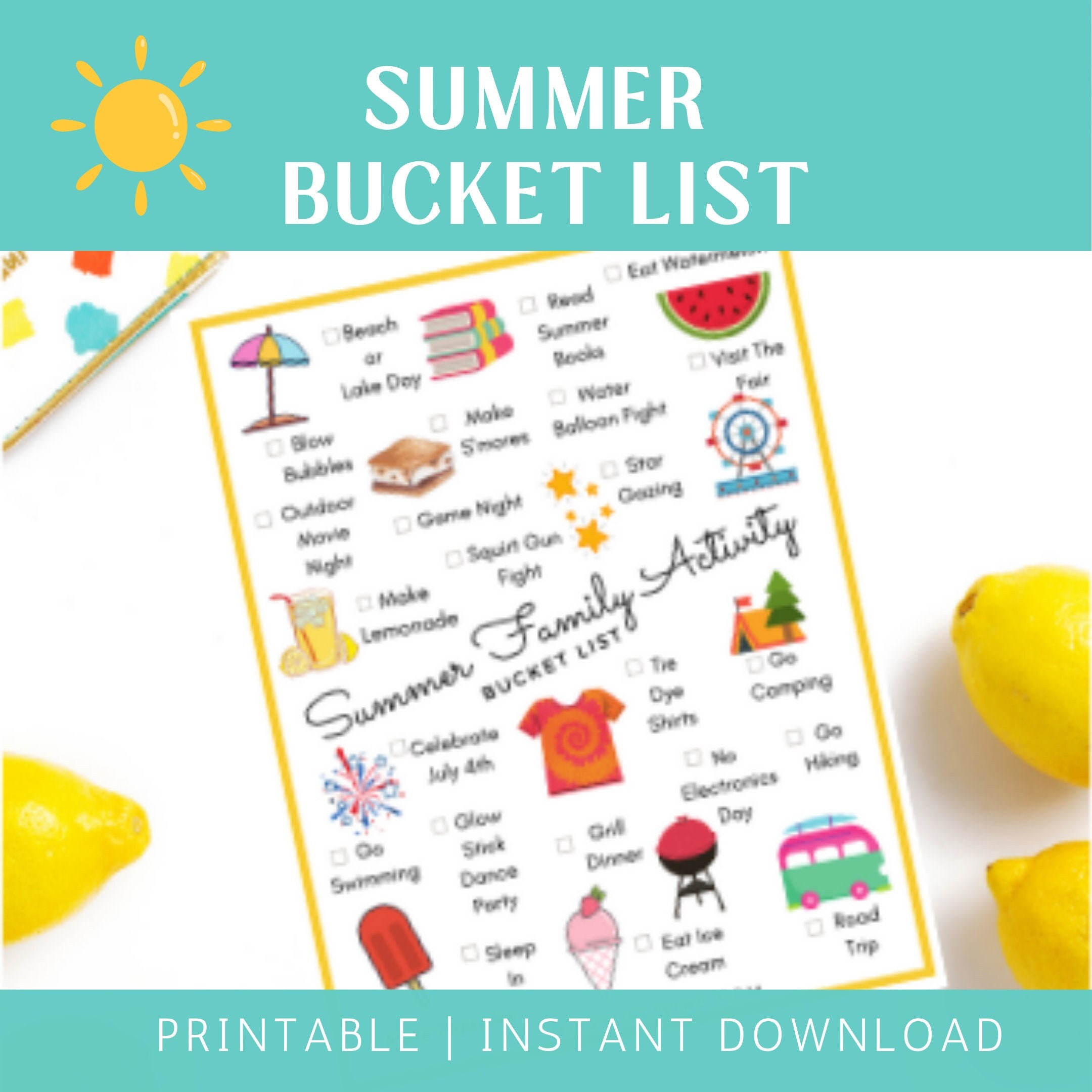 Summer Bucket List Printable: Family Activity Checklist (PDF) - Etsy