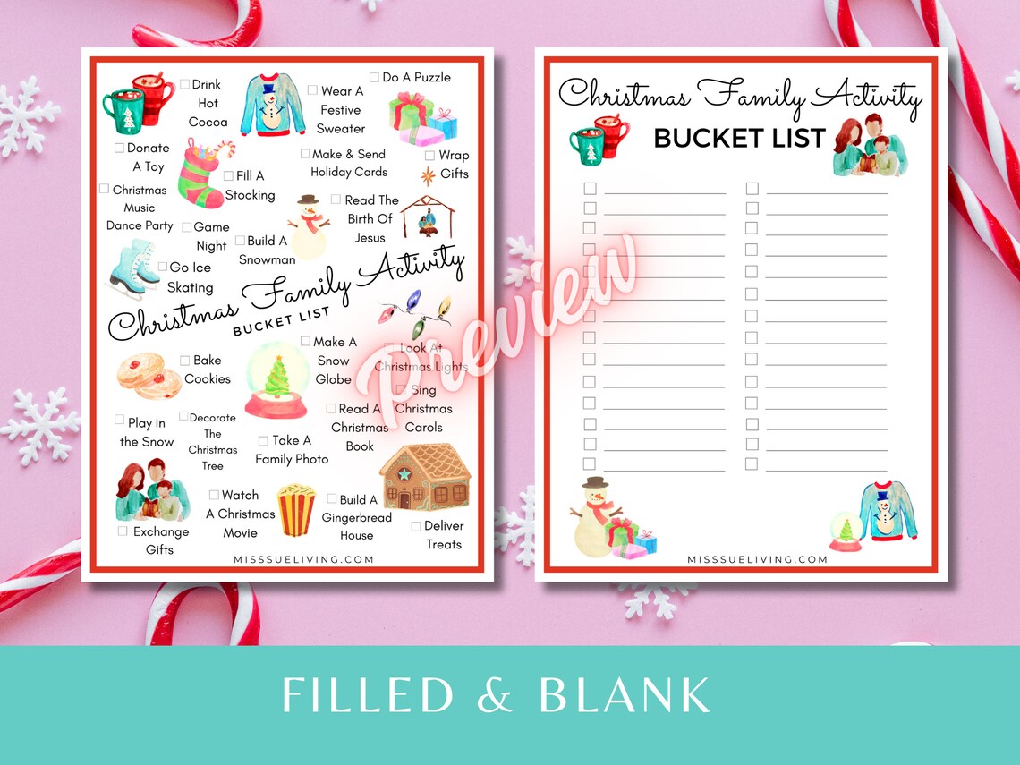 Christmas Bucket List Printable, Christmas Bucket List Blank, Christmas ...