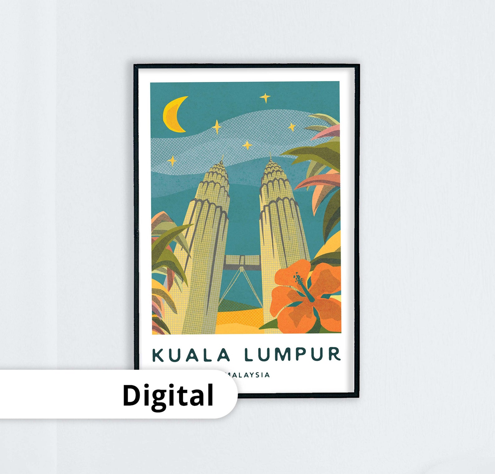 Downloadable Kuala Lumpur Travel Poster Printable Malaysian Art Print ...