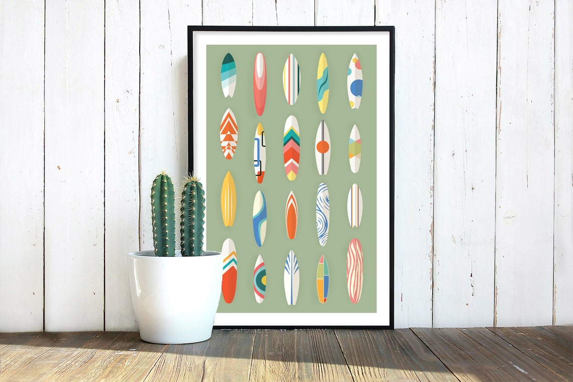 Minimalist Surfboard Art Print Surf Wall Art Beach House Decor Coastal ...