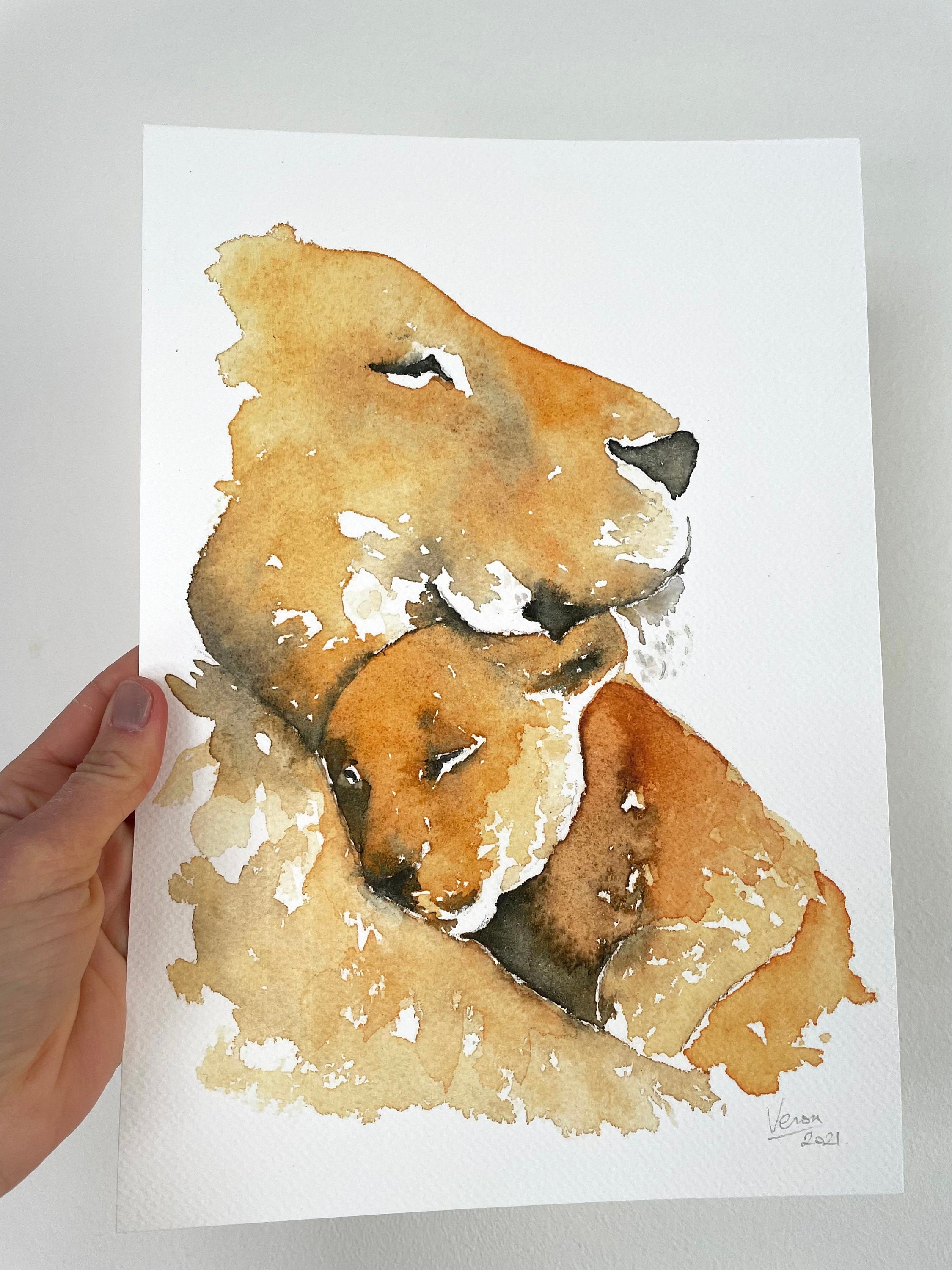 Lion Mom and Baby Watercolor Print Safari Themed Nursery | Etsy