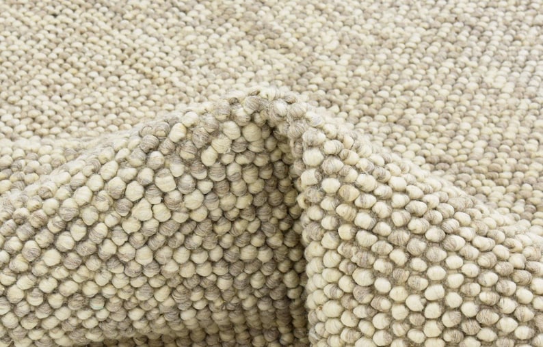 Chunky Wool Area Rug | Handwoven Texture Beige Pebble Carpet Modern ...