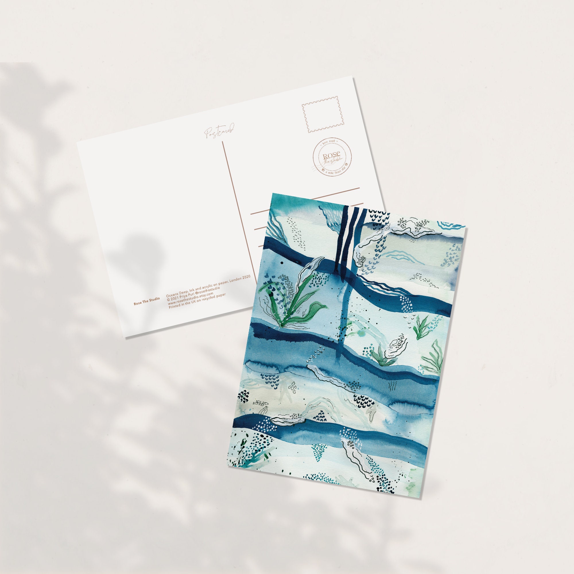 Ocean postcards set of 5 Watercolour print abstract art in | Etsy