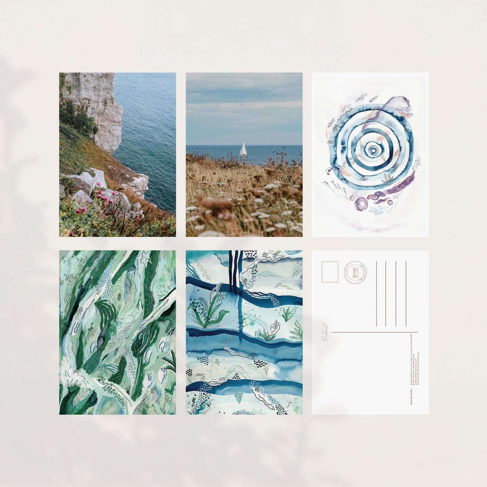 Ocean postcards set of 5 Watercolour print abstract art in | Etsy