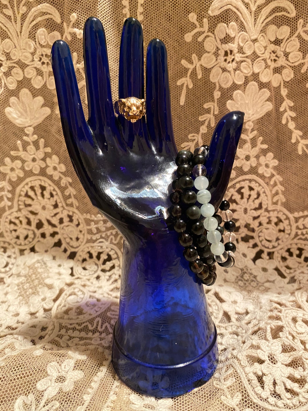 Antique Cobalt Blue Glass Hand 1920's Jewelry Display/holder - Etsy