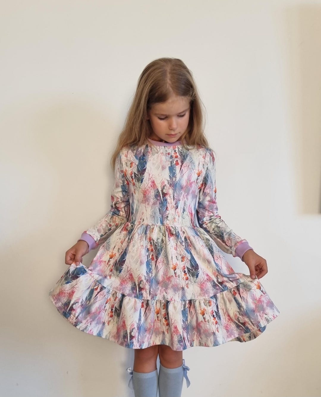 Handmade Girl Dress With Pastel-colored Feather Pattern Dress Baby Girl ...